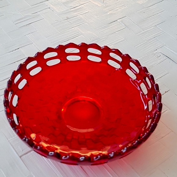 Fenton | Dining | Fenton Vintage 95s Basket Weave Ruby Red Bowl With ...